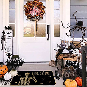 ARTUFAN Halloween Skull Doormat - Funny and Spooky Welcome Mat, Low-Profile Non-Slip Entr Door mat Living Room Kitchen Floor Mat Home Halloween Indoor Outdoor Decoration - 17" x 29"