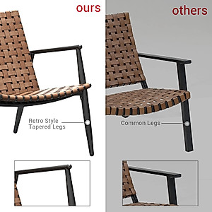 Grand patio Chairs Set of 2 Leather- Look Wicker Outdoor Chairs with Powder Coated Aluminum Frame Outdoor Bistro Set for Garden Backyard Balcony Brown