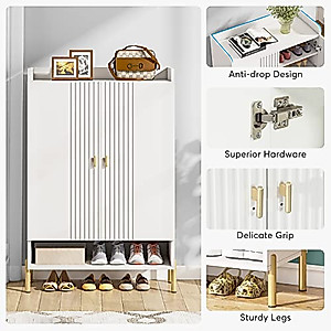 LITTLE TREE Shoe Cabinet for Entryway: 6-Tier Shoe Organizer Cabinet Narrow Slim, Freestanding Wood Shoe Rack with Doors Adjustable Shelves for Hallway, Closet, Living Room