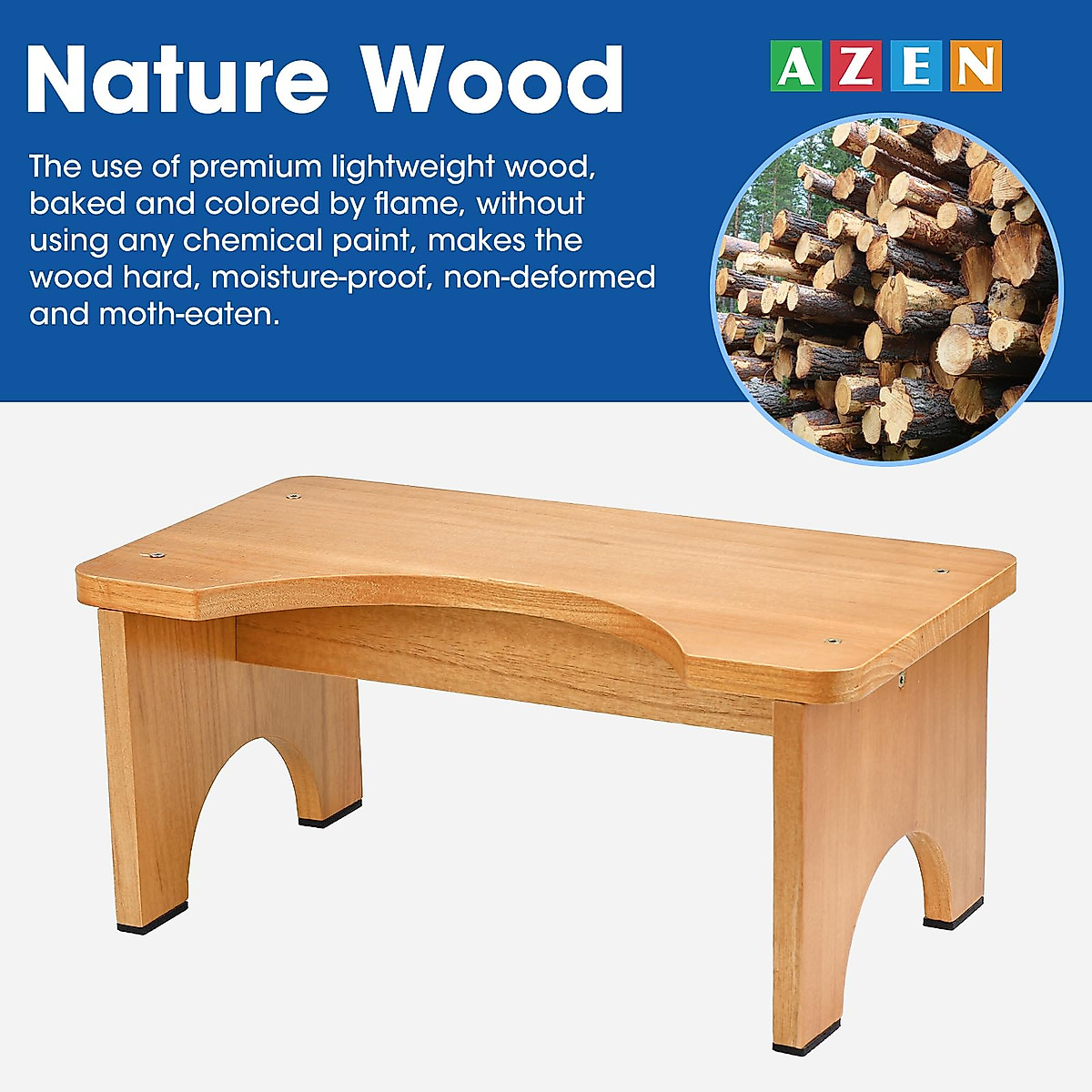 AZEN Toilet Stool Squat Adult, Wood Poop Stool for Bathroom Adults, Portable Toilet Potty Stool for Adults, 7 Inch Height