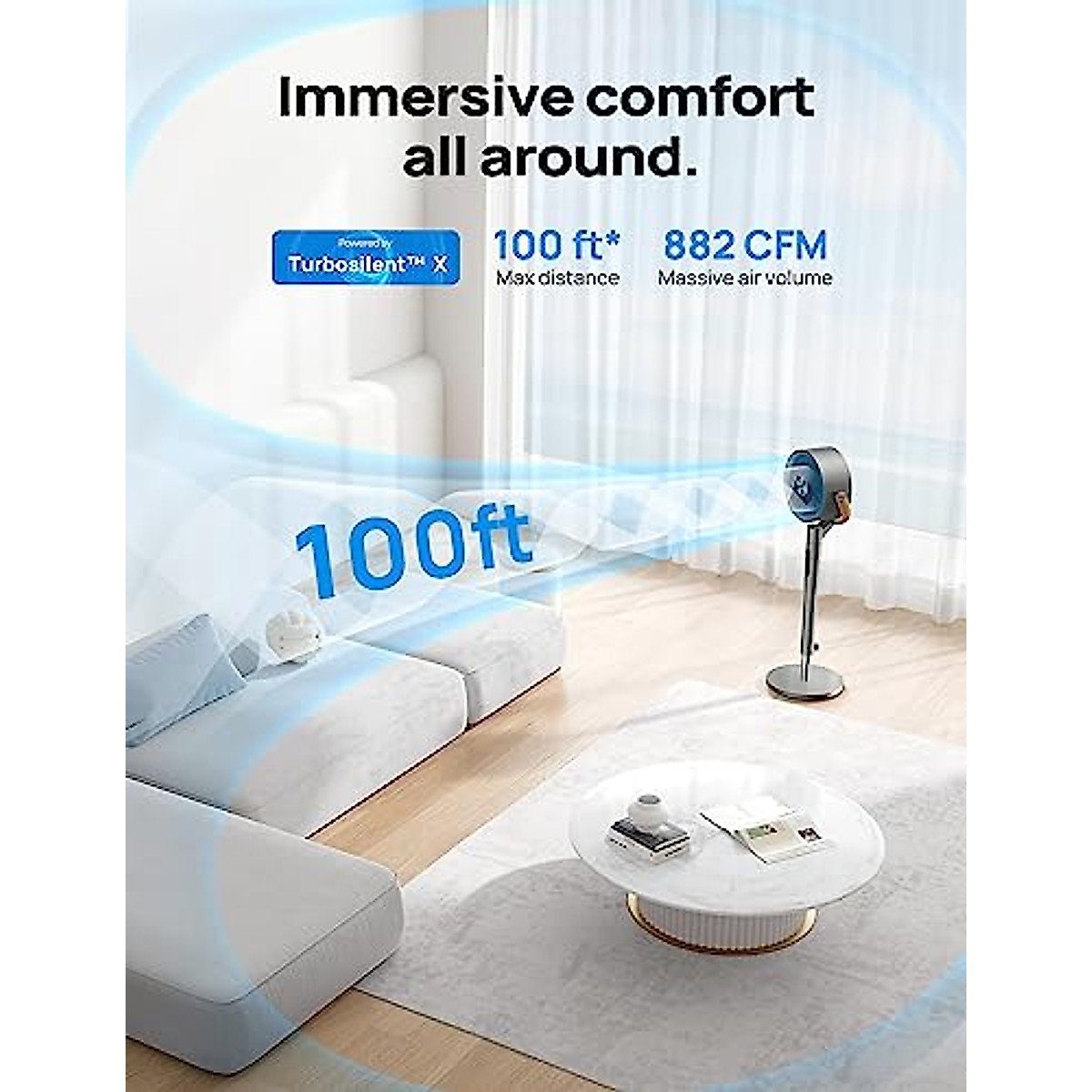 Dreo Pedestal Fan with Remote, PolyFan 513S, 43'' Quiet Standing Fan for Home Bedroom, 120°+105° Smart Oscillating Floor Fans with Wi-Fi/Voice Control, Works with Alexa/Google, 6 Modes, 8 Speeds
