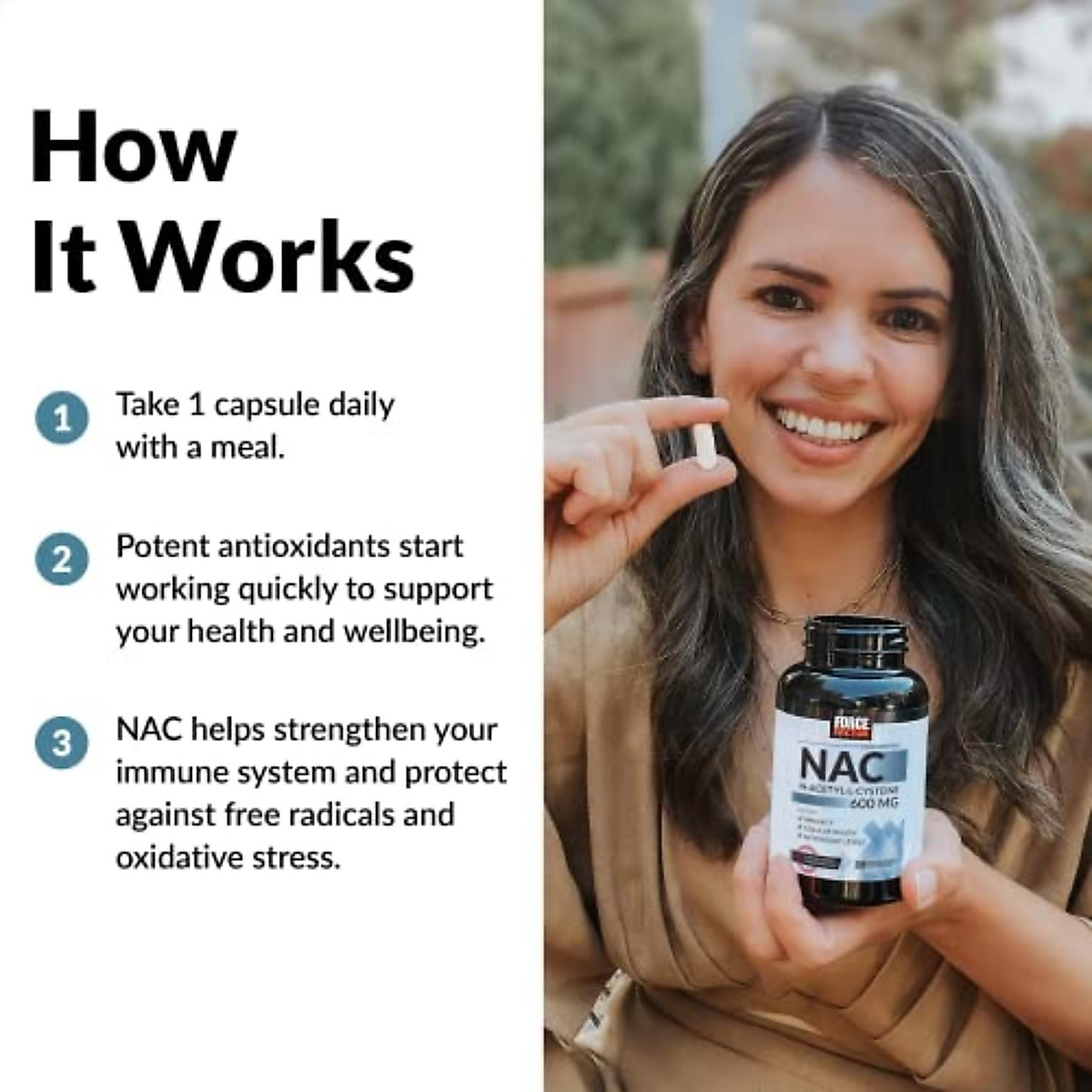 FORCE FACTOR NAC 600 mg, N-Acetyl Cysteine for Liver Health, Immune Support & Antioxidant Production, Clinically Studied Dose, 200 Servings