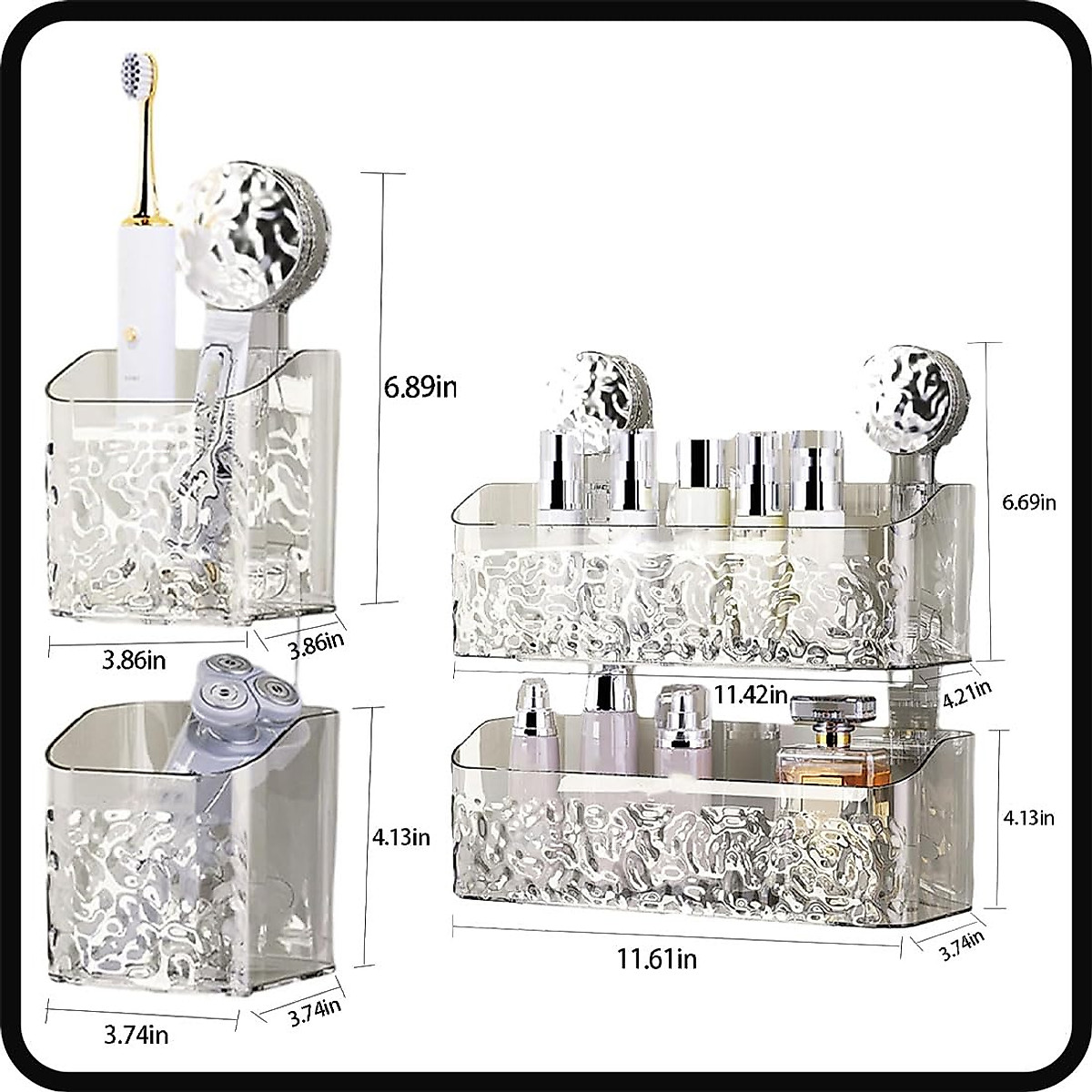 Generic Androf Acrylic Transparent Shower Storage,Raidley Easymount Bathroom Storage Shelf - No Drilling Required,Suction Cup Wall Mounted Style Glacier Pattern Suction Cup Shelf (Transparent,Small)