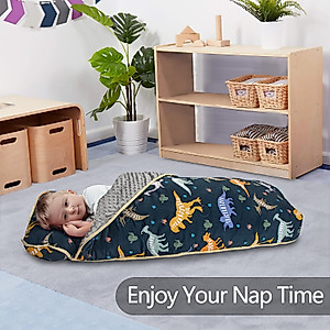 Nap Mat- Toddler Nap Mat with Pillow & Fleece Blanket- 55''*35''*2'' Nap Mat for Toddlers- Nap Mats for Preschool, Daycare