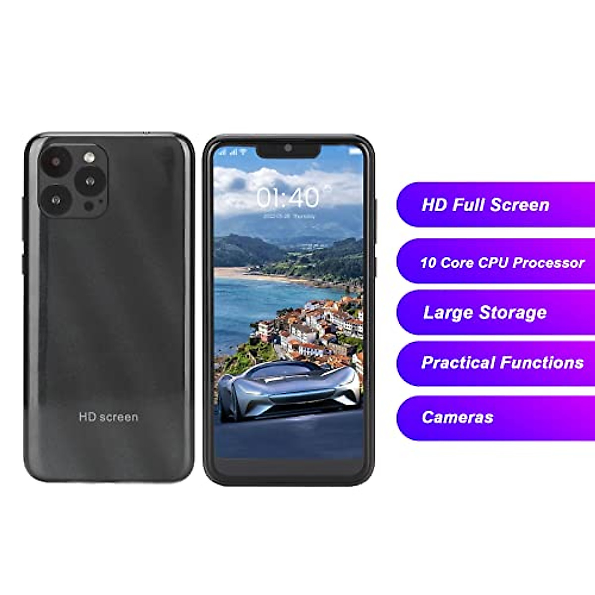 GOWENIC Unlocked Smartphone, 6.1 Inch Face Recognition Android Cell Phone, HD Camera Dual Sim Dual Standby,3GB 32GB Support 128GB Expansion Card, 2800mAh(Black)