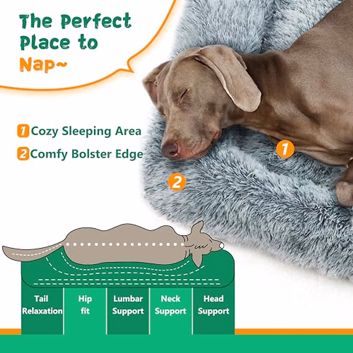 KISYYO Deluxe Dog Bed Mat for Large Dogs Fluffy Cozy Kennel Pad Washable Dog Crate Mat 36 inch with Pillow Edge Design