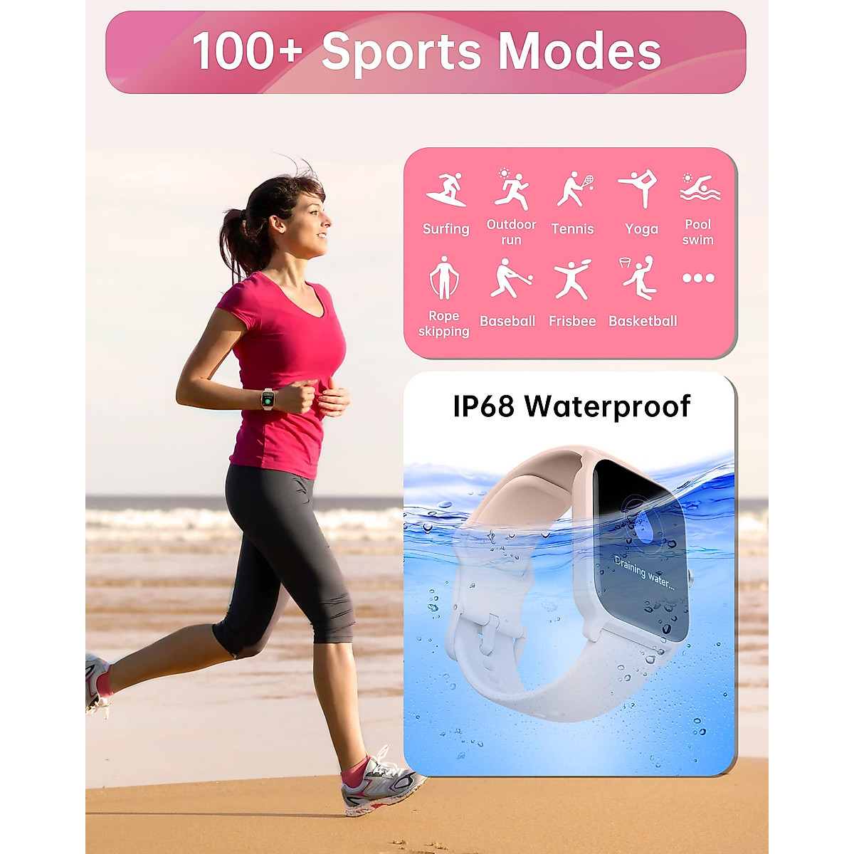 Smart Watches for Men Women (Answer/Make Call), Alexa Built in, 1.8" Full Touch Screen Fitness Tracker with Heart Rate SpO2 Sleep Monitor IP68 Waterproof Smart Watch for iPhone Android Phones, Pink