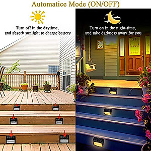 DHELINK 8 Pack Outdoor Solar Deck Lights, 6 LED Solar Step Lights Outdoor Waterproof Warm White Auto On/Off Solar Powered Stair Lights Lighting for Fence Yard Patio Garden Pathway Walkway