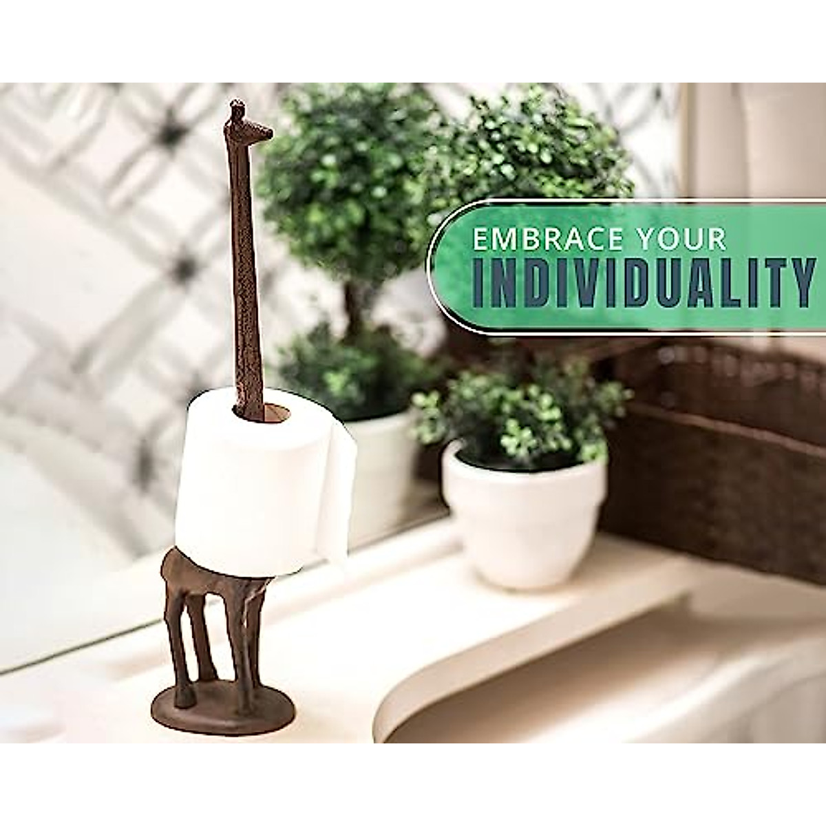 Paper Towel Holder or Free Standing Toilet Paper Holder- Cast Iron Giraffe Paper Holder - Versatile and Decorative Bathroom Toilet Paper Holder or Stand Up Paper Towel Holder - Rust Brown by Comfify