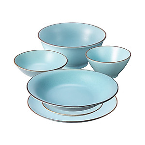 simfe. Dinnerware Set, 6-Piece Set, 9.1/6.3 inches (23/16 cm) Plate, 5.5 inches (14 cm), Free Bowl, Donburi, Oval Bowl, Microwave Safe, Made in Japan, Blue