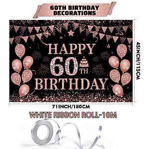 60th Birthday Decorations for Women - Happy 60th Birthday Banner Party decorations Cheers to 60 Years Birthday Party Suppiles Rose Gold Backdrop for 60th Birthday Decor (71 x 45 inch)