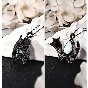 Distance Bat Necklace for Women, White Opal April Birthstone Necklace, 925 Sterling Silver Pendant Christmas Birthday Jewelry Gifts for Women/Wife/Mom/Girlfriend