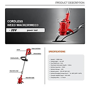 FNAYA Cordless String Trimmer, Adjustable Length Telescopic 20V Cordless Lawn Mower 45°/ 60° Angle Adjustment Electric Grass Trimmer Pruning Garden Tools (Size : 20V 1 Battery(2.0AH))