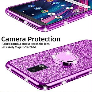 Case for BLU View 3 (B140DL) Luxury Cute Soft TPU Silicone Glitter Cover for Girls Women with Diamond Ring Kickstand Bumper Shockproof Full Body Protection Case for BLU View 3 (B140DL) - Purple