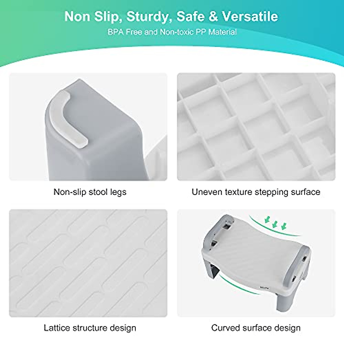 Welspo Folding Step Stool for Kids, Toddler Step Stool with Handle for Bathroom Sink,Toilet, Plastic Child Step Stool with Faucet Extender Non-Slip for Boys and Girls, Gray