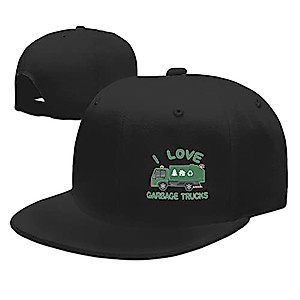 Love Garbage Trucks Rubbish Trucks Snapback Hats for Men Women Adjustable Flat Brim Baseball Cap Flat Bill Fashionable Hip Hop Hat Trucker Hat Black