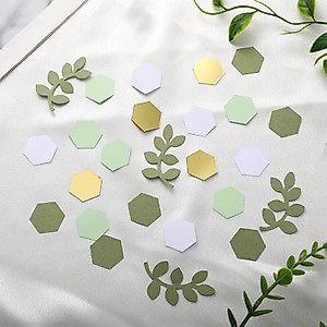 Crtiin 500 Pcs Greenery Gold Eucalyptus Confetti Baby Shower Confetti Hexagon Scatter Boho Scatter Table Decoration for Wedding Bridal Party Classroom Nursery (Tea Green, Sage Green, White, Gold)