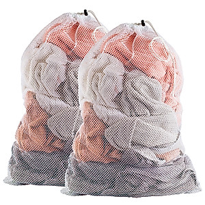 Handy Laundry Commercial Mesh Bag - Sturdy Material with Drawstring Closure. Ideal Machine Washable Mesh Laundry Bag for Factories, College, Dorm and Apartment Dwellers. (24" x 36" | White | 2-Pack)