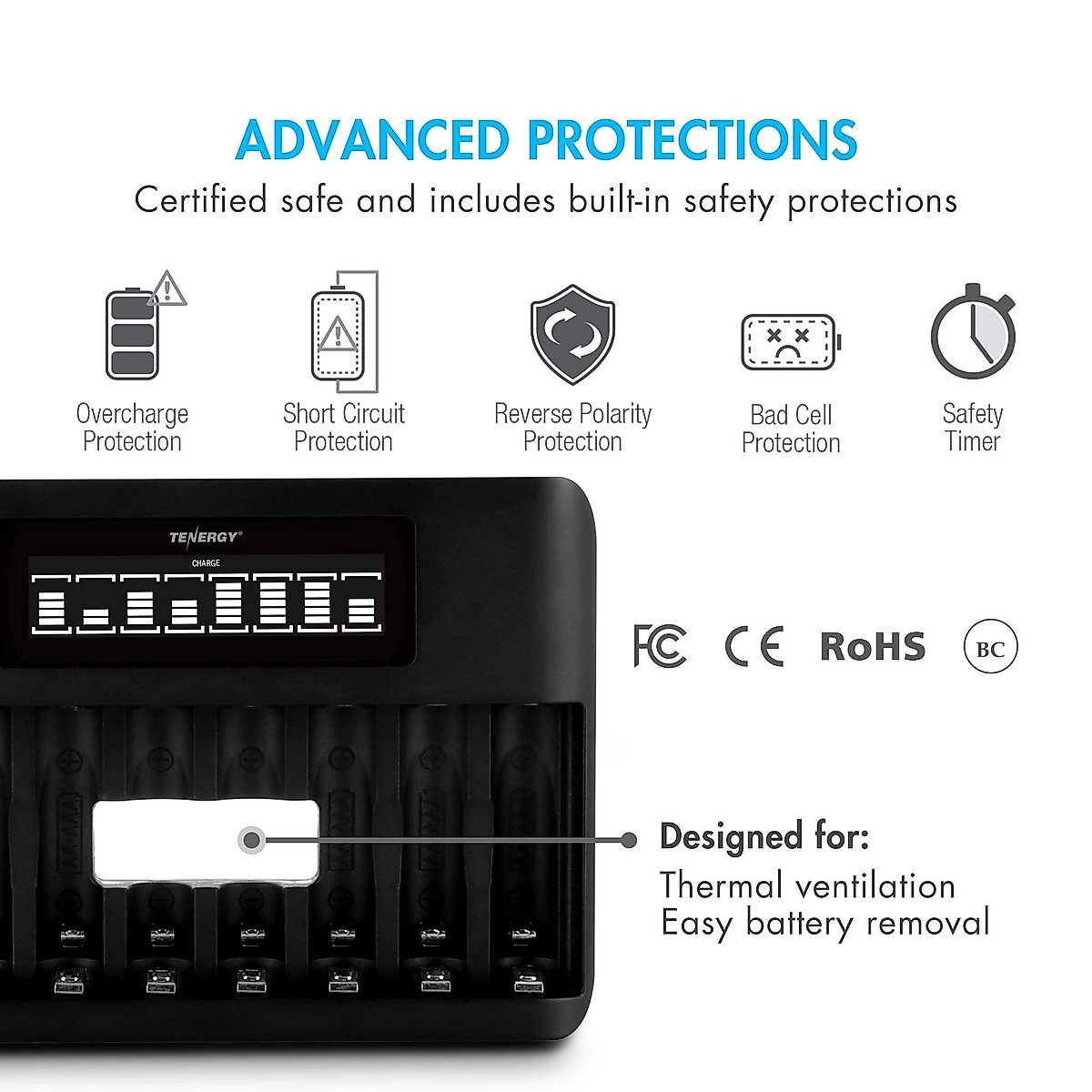 Tenergy 16 Pack AA and AAA Rechargeable Batteries and Compatible Charger, Precharged 8xAA and 8xAAA Batteries Ideal for Everyday Household Electronics…