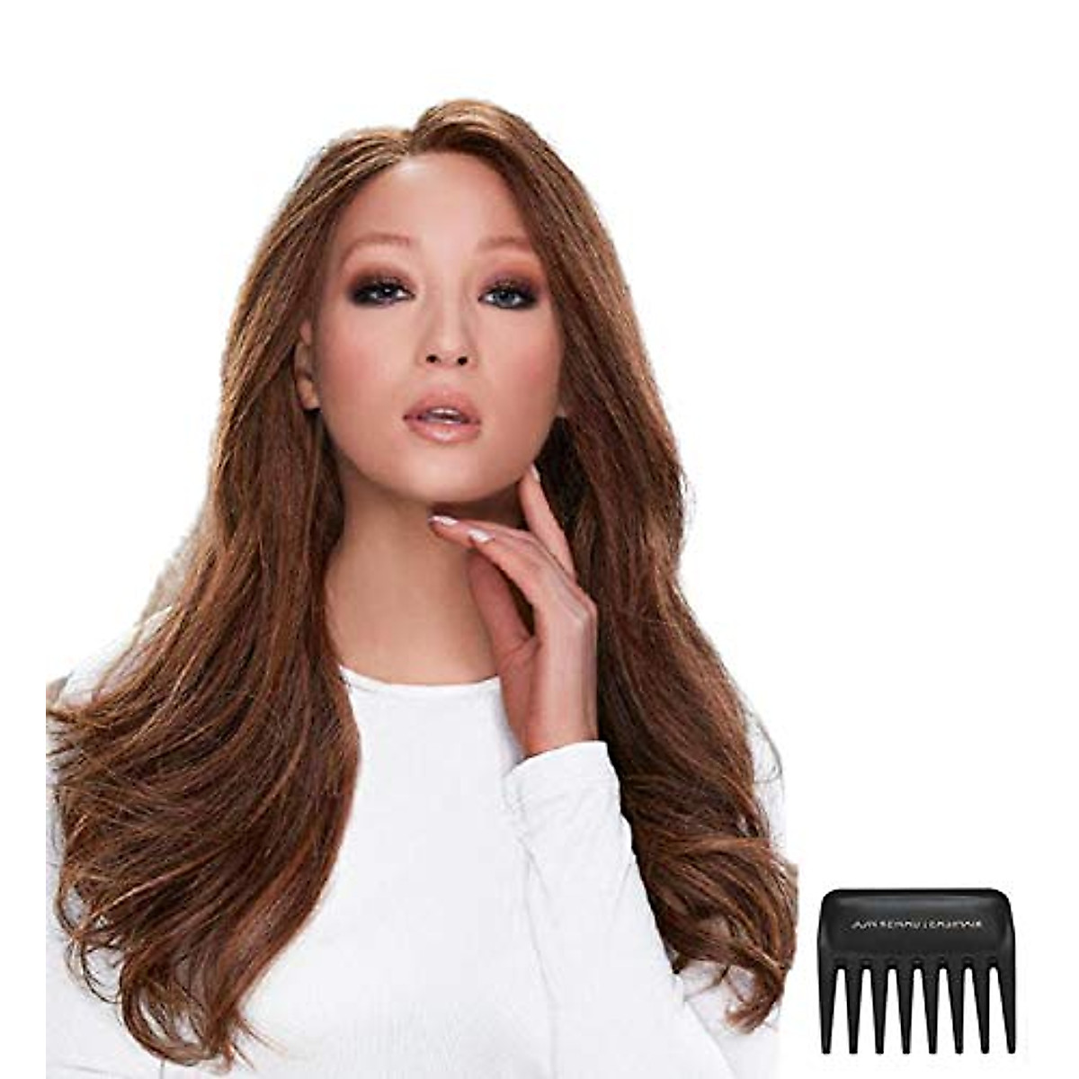 Bundle - 3 item: Blake Large Exclusive Remy Human Hair Wig by Jon Renau, Christy's Wigs Q & A Booklet & Wide Tooth Comb - Color: 613/102S8