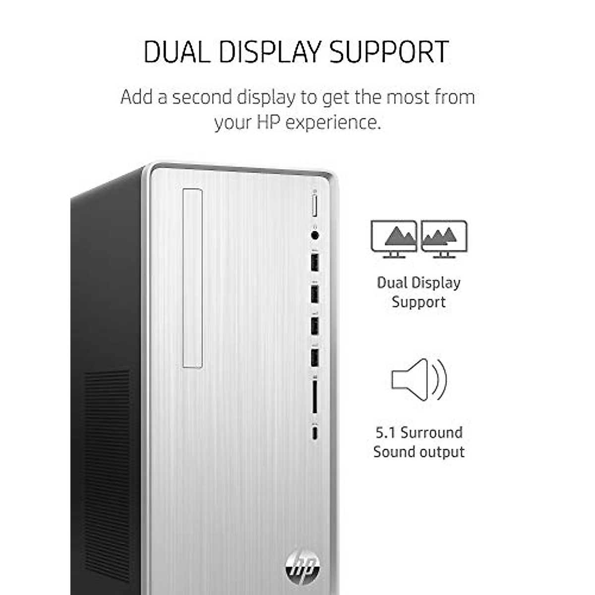 HP Pavilion Desktop, AMD Ryzen 7 4700G Processor, 16 GB of RAM, 512 GB SSD Storage, Windows 10 Home, Dual Display Support, Wireless Computer PC, for Gaming, Study, and Business (TP01-1160, 2020)