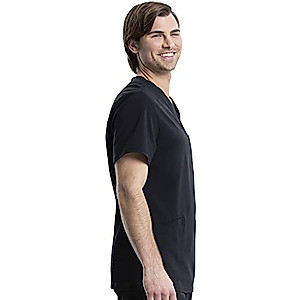 Cherokee V- Neck Men's Scrub Top with Rib Knit Back Panels CK900A, M, Black