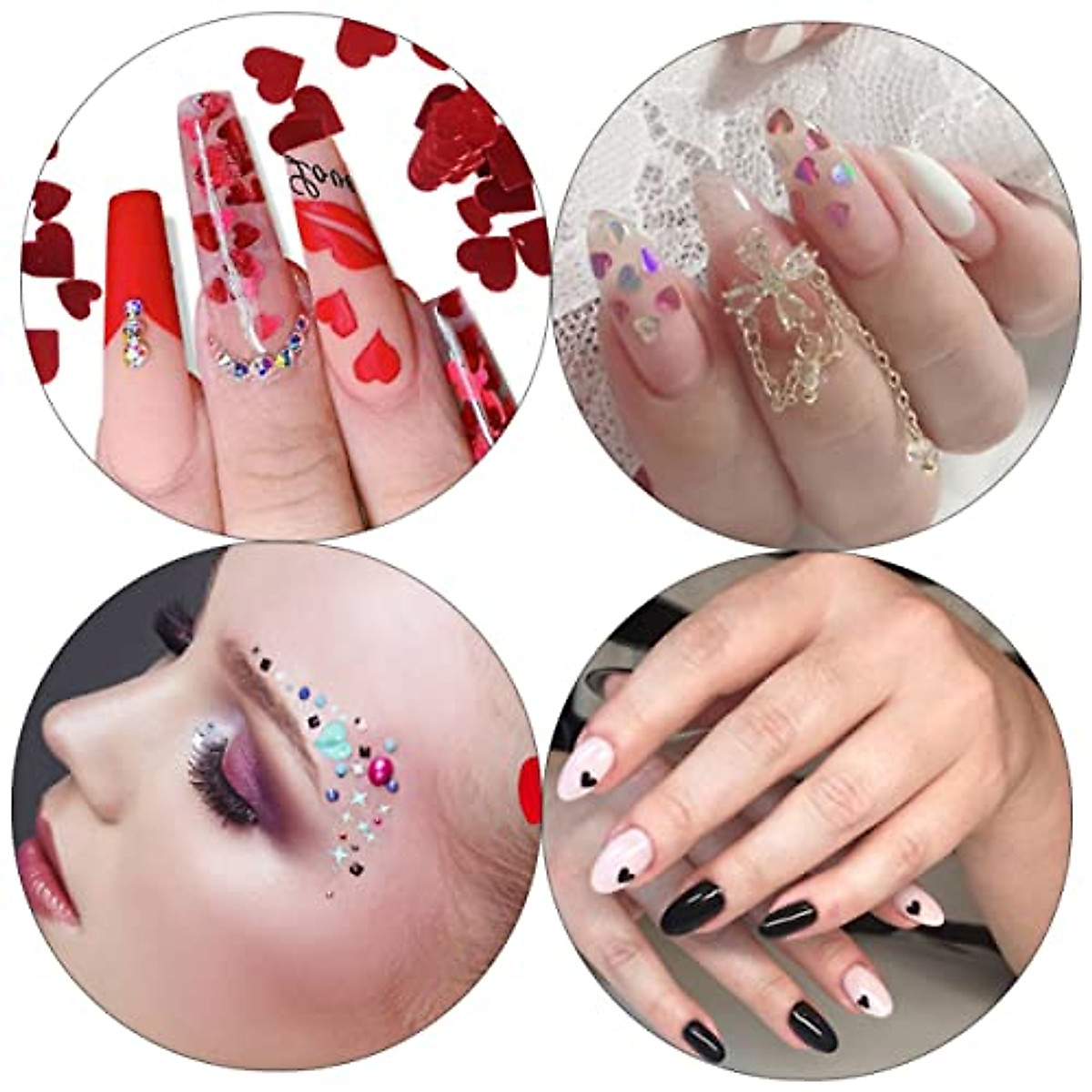 4 Boxes Nail Art Stickers Box Sets Flash Suit Nail Sequins Holiday Nail Stickers Nail Glitter Paillette Valentine Nail Glitter Shinning Nail Sequins Heart Nail Art Sequin 3D Body