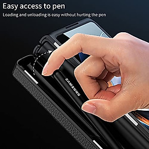 BRAND SET 𝐙 𝐅𝐨𝐥𝐝 𝟒 𝐂𝐚𝐬𝐞, Plain Leather Material Galaxy Z Fold 4 Case with S Pen Holder and Kickstand, All-Inclusive Hinged Phone Case&Cover Suitable for Samsung Galaxy Fold 4 Series(txw)