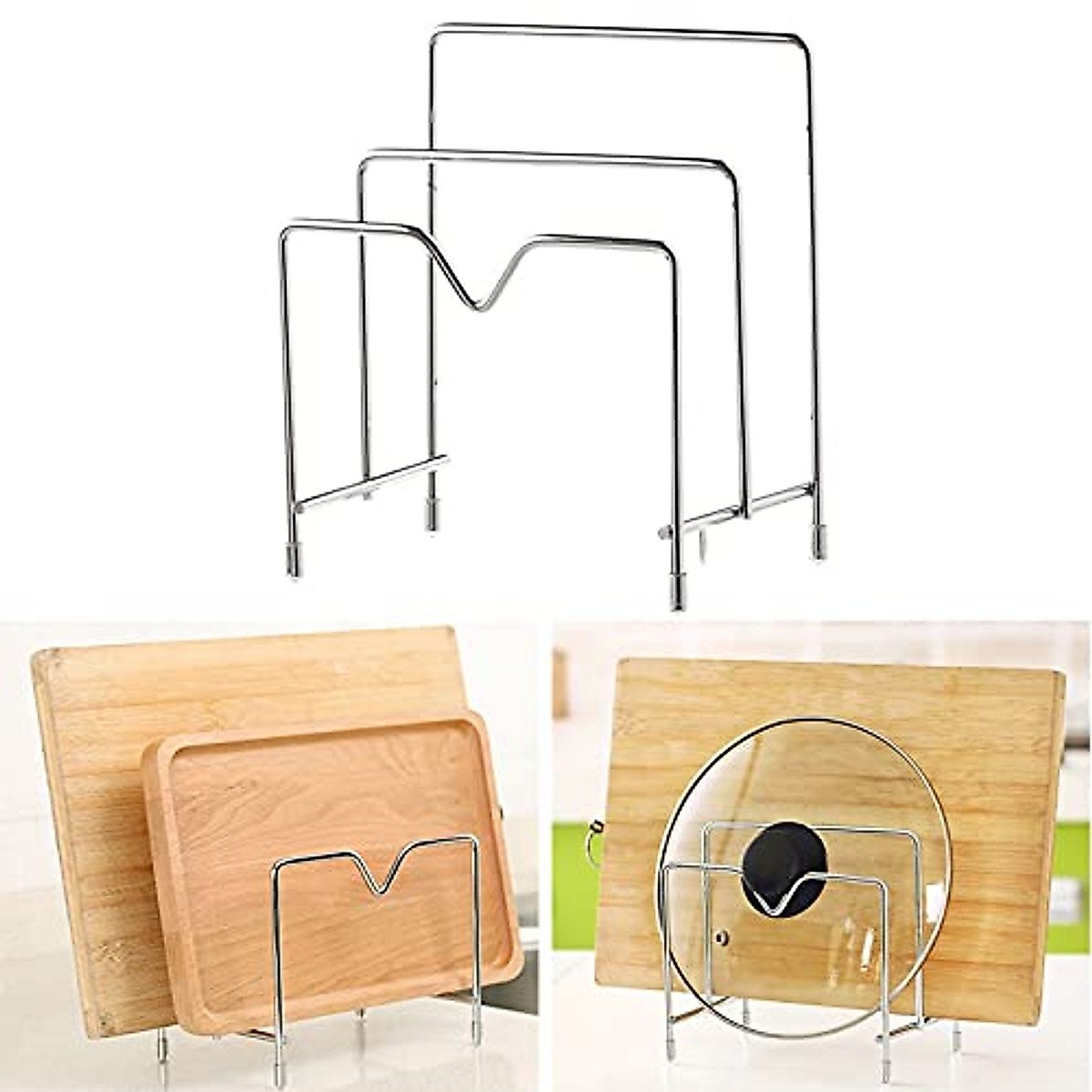 DOUBA Multifunctional Stainless Steel Bakeware Rack Pot Lid Rack Holder Organizer Cutting Board Rack Pantry Rack - 3 Layers