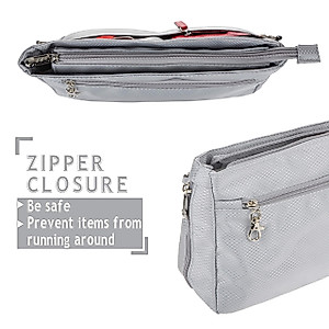 Vercord Expandable Nylon Handbag Purse Organizer Insert Liner Shaper Bag in Bag Beige Grey Large