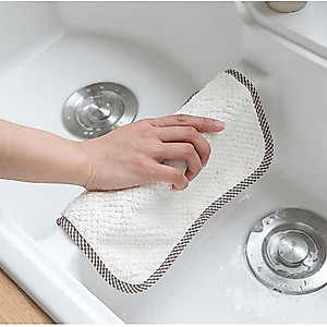 RIQINGY Coral Fleece Cleaning Cloths 1 Pack Kitchen Dishcloths Super Absorbent Nonstick Oil Washable Fast Drying Dishcloths, Beige