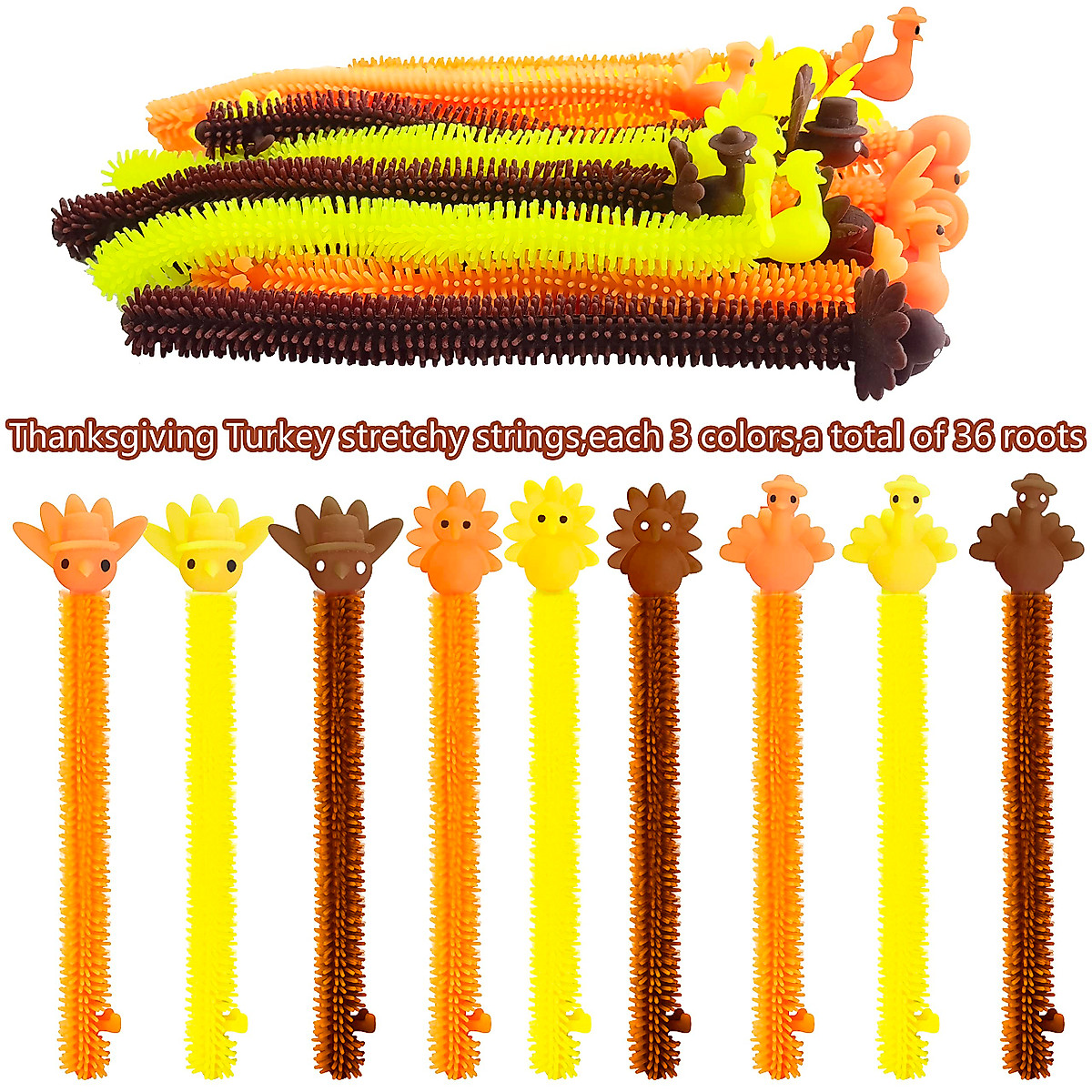 36 Pack Fall Decor Stretchy Strings Sensory Fidget Toys Pack,Autism Toys Great for Kids Treat Bags Gifts Stress Relief Party Favors,Thanksgiving Party Decorations (Thanks Giving)