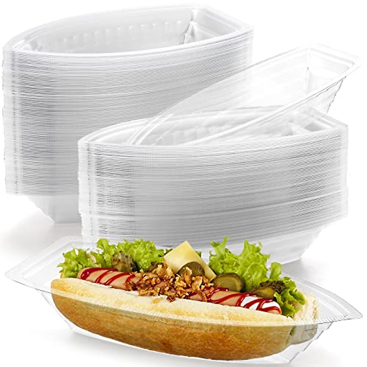 ZEAYEA 120 Pack Banana Split Boat Plate, 12 oz Disposable Plastic Food Boats, Food Grade Ice Cream Sundae Serving Bowls for Snack, Salad, Chip, Dessert Bowls for Party, Restaurants, Home