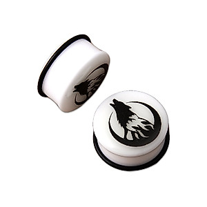 Glow in The Dark Howling Wolf Moon Acrylic Single Flare O Ring Ear Plugs Gauges Piercing Jewelry