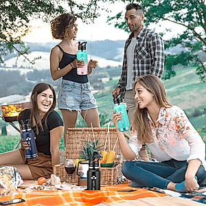 Insulated Water Bottle With Straw,32 oz Vacuum Insulated Stainless Steel Sports Water Flask with 2 Lids & 2 Straws,Keeps Cold and Hot,Metal Water Bottle Wide Mouth for Gym Travel Camping(Black)