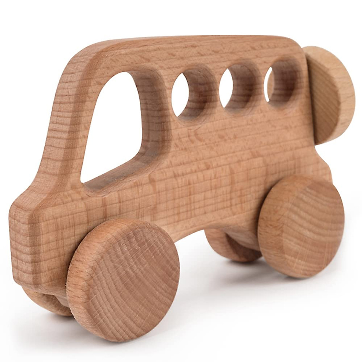 CG Games Wooden Toy Bus with Garage Natural Wood Eco-Friendly Toys for Children Woody Durable Unpainted Toys