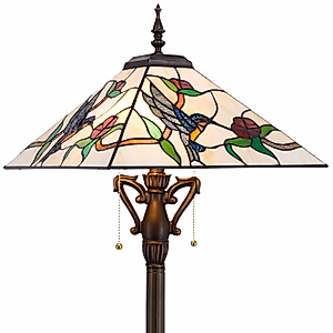 AVIVADIRECT Tiffany Floor Lamp Mission Style Stained Glass Standing Reading Light 16X16X64 Inch Amber Hummingbird