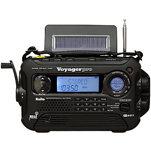 Kaito Voyager Pro KA600 Digital Solar Dynamo Crank Wind Up AM/FM/LW/SW & NOAA Weather Emergency Radio with Alert & RDS, Flashlight and Reading Lamp + Smart Phone Charger, Black
