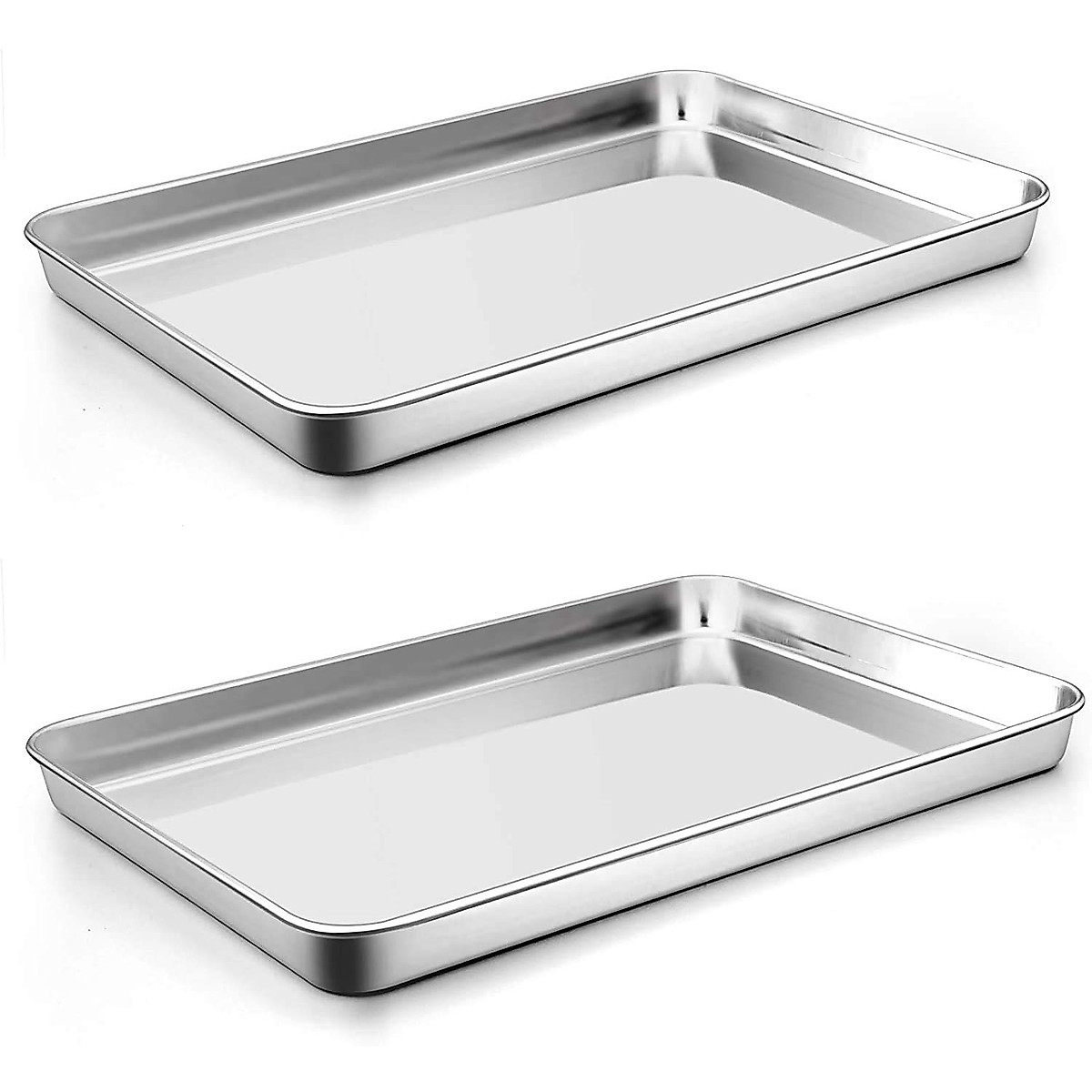 2 Pack Large Stainless Steel Tray, Non Toxic & Healthy, Mirror Finish & Rust Free Thickening Pan, for Baking Cookie Sheet, Lab Medical Instruments, Dental, Tattoo and Surgical (16'' x 12'' x 1'')