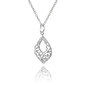 Hoops & Loops Sterling Silver Open Teardrop Filigree Necklace