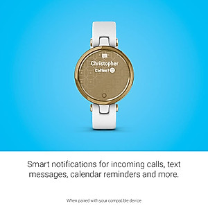 Garmin Lily™, Small Smartwatch with Touchscreen and Patterned Lens, Light Gold with White Leather Band