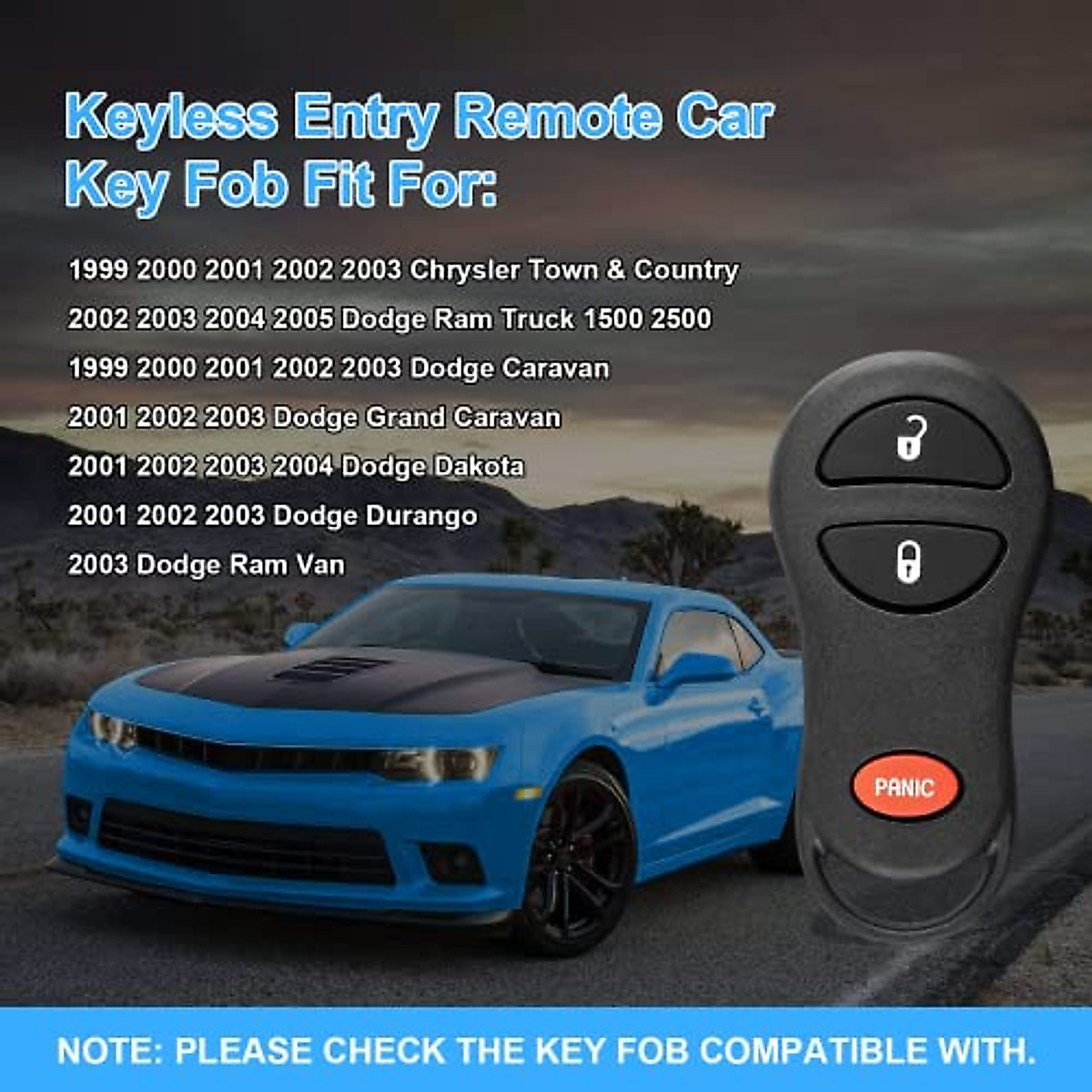 Key Fob Replacement for 2002-2005 Dodge Ram Truck 1500 2500/2001-2004 Dakota/2001-2003 Durango/2001-2003 Grand Caravan Keyless Entry Remote (GQ43VT17T)
