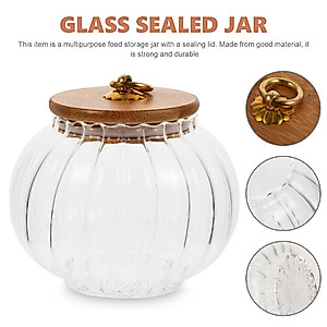 Abaodam 800ml Pumpkin Shaped Glass Food Jar Food Storage Jar with Wood Lid Kitchen Canister Storage Jar for Coffee Beans Nuts Candy Tea Snack