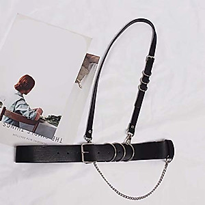 Fashion Black Faux leather Harness Waist Body Belt Punk Chest Belt with Chains for Women Girls Ladies