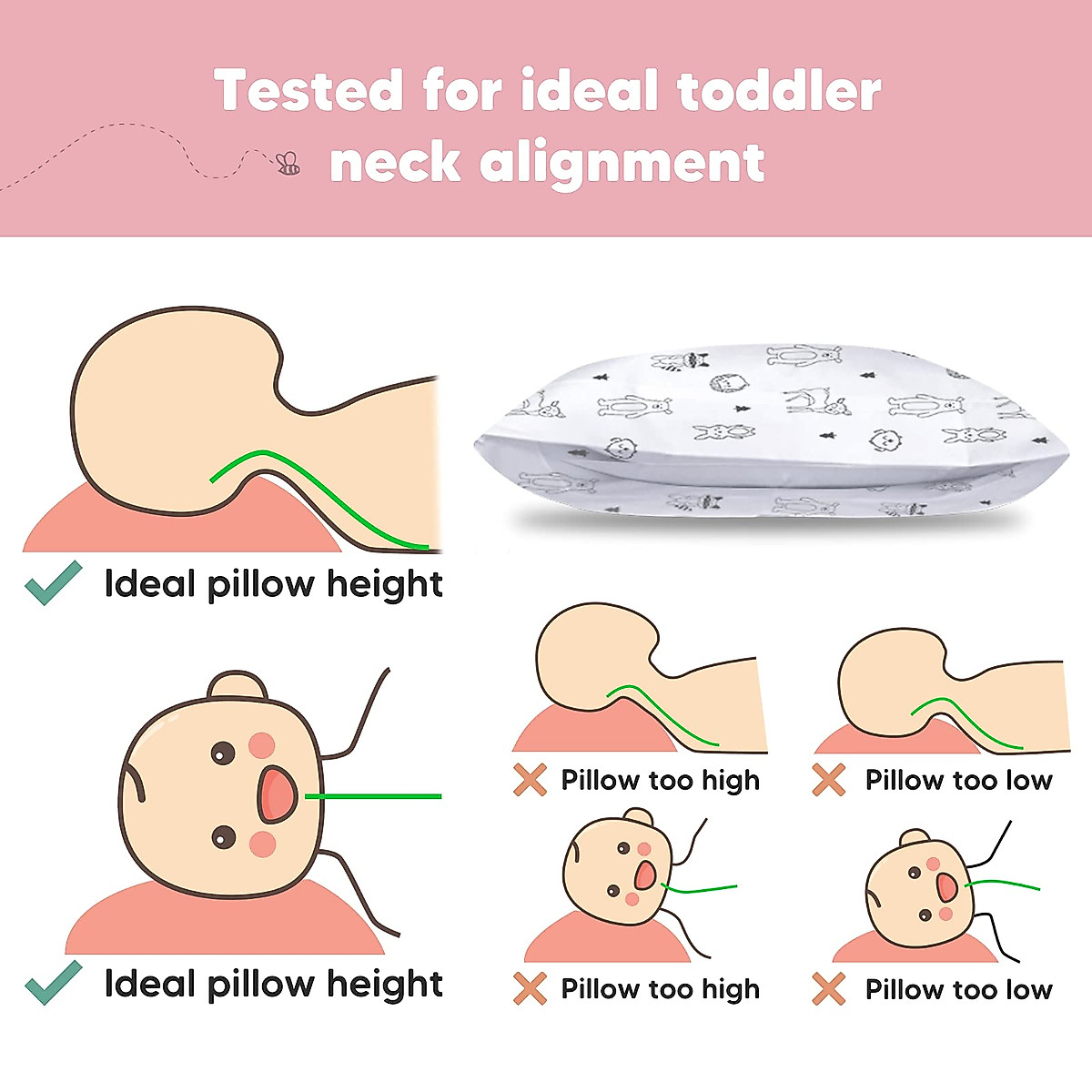 KeaBabies Toddler Pillow with Pillowcase and Toddler Pillow with Pillowcase, Jumbo 14X20-13X18 Soft Organic Cotton Toddler Pillows for Sleeping - Machine Washable Crib Pillow