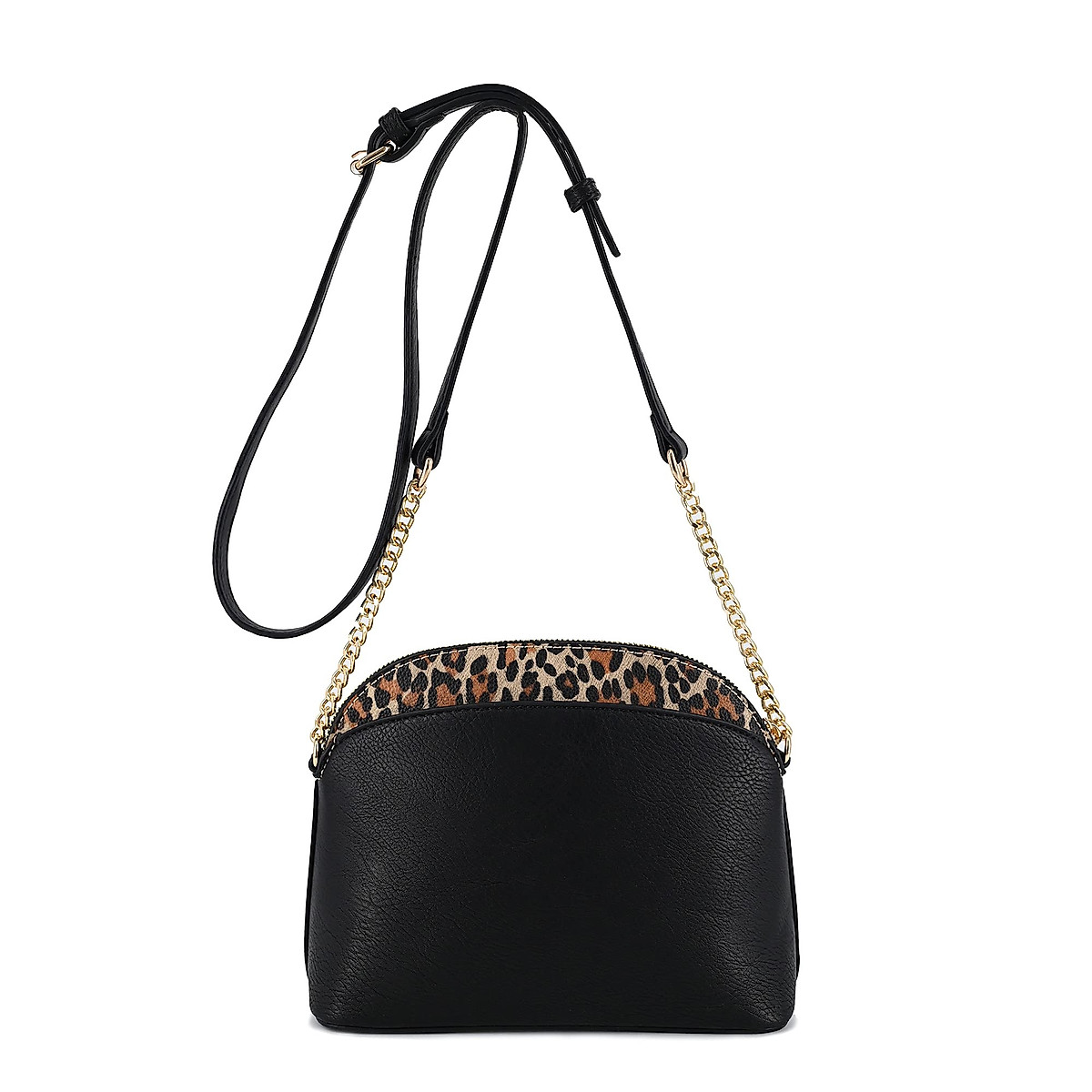 V+BENIE Paisley | Leopard Accent Small Dome Crossbody Bag with Chain Strap Small Purse Handbags for Women, Black
