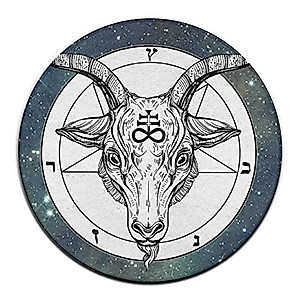 Galaxy Baphomet Satanic Goat Head Art Round Area Rug for Bedroom, Living Room, Home, Kitchen, Memory Foam Ultra Soft Spa Floor Mats Entrance Rug, Fast Dry Shaggy Carpet (60" Diameter)