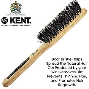 KENT PF06 Natural Wood Boar Bristle Hair Brush - Straightening Brush and Styling Brush for Short to Medium Length Hair - Natural Bristle Hair Brush, Travel Hair Brush, and Smoothing Brush