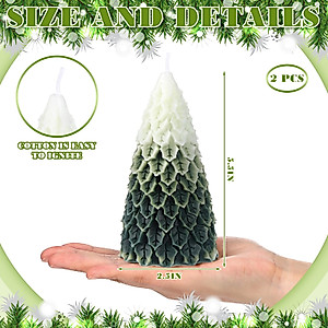 MTLEE 2 Pcs Christmas Tree Shaped Candles Large Christmas Candles Decor White Green Xmas Wax Scented Candles 2.5x5.5in Snow Tree Shaped Candle for Christmas Holiday Table Decoration