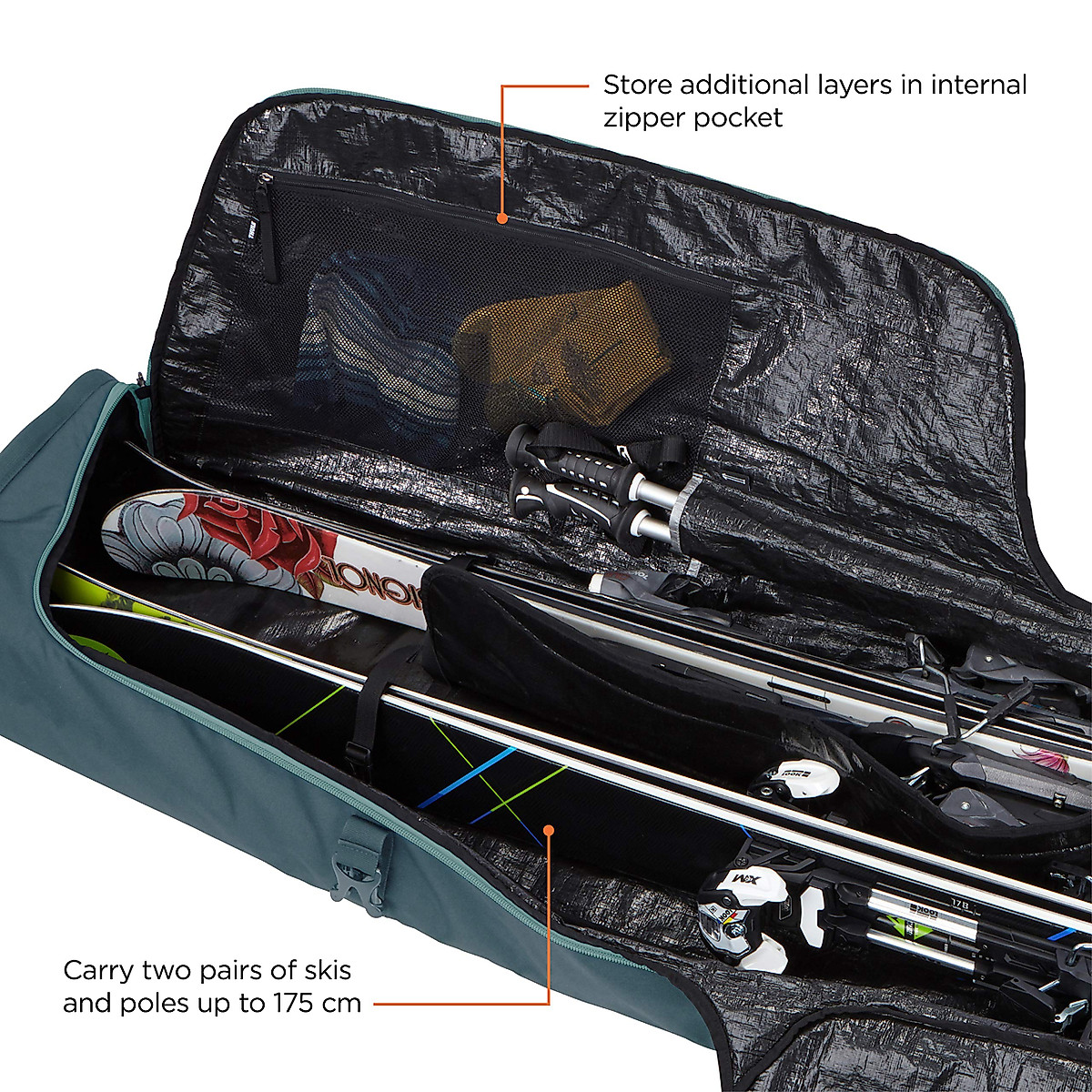 Thule Roundtrip Ski Roller Bag, Dark Slate , 192cm